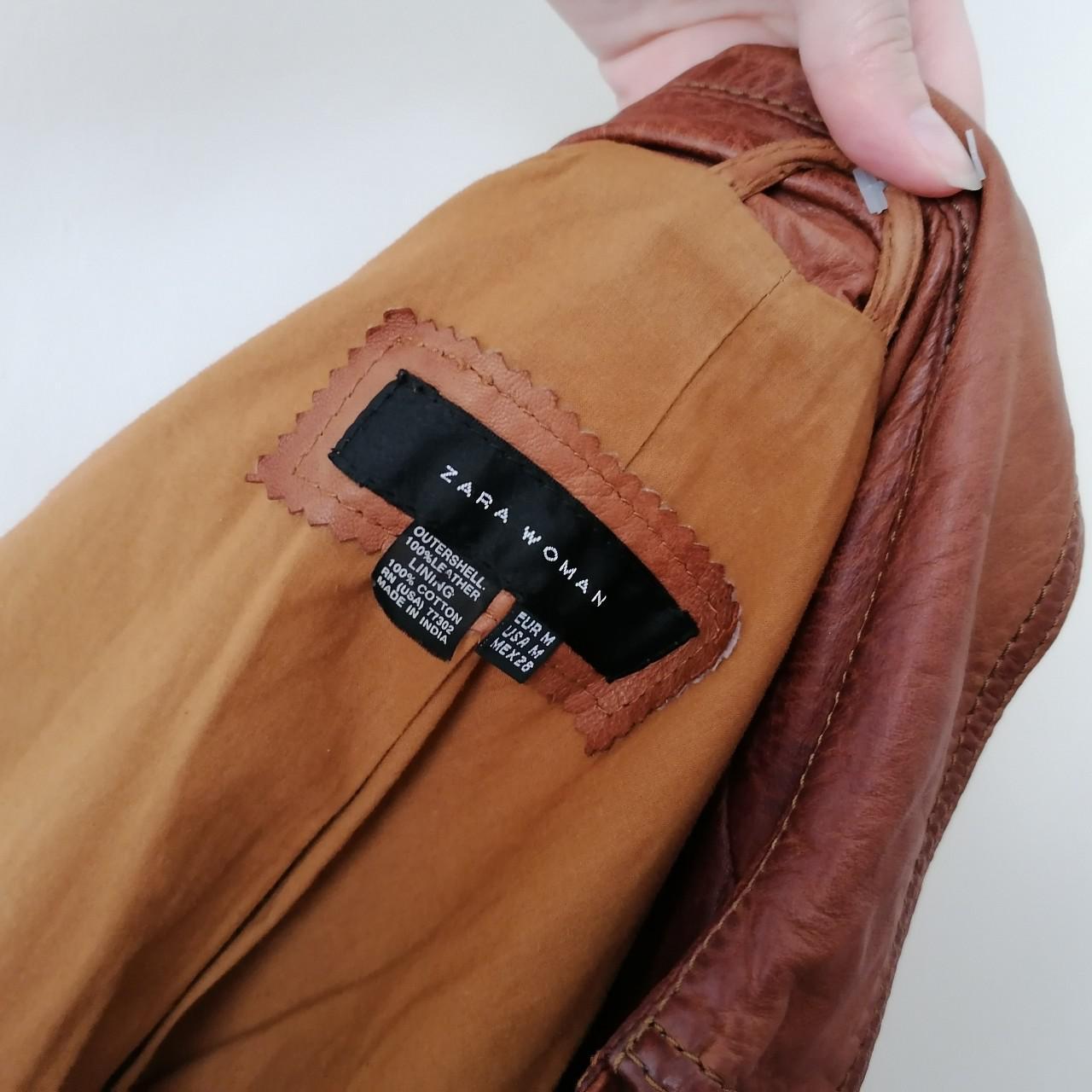 Stunning Zara real leather jacket Fits 8-10 Model... - Depop