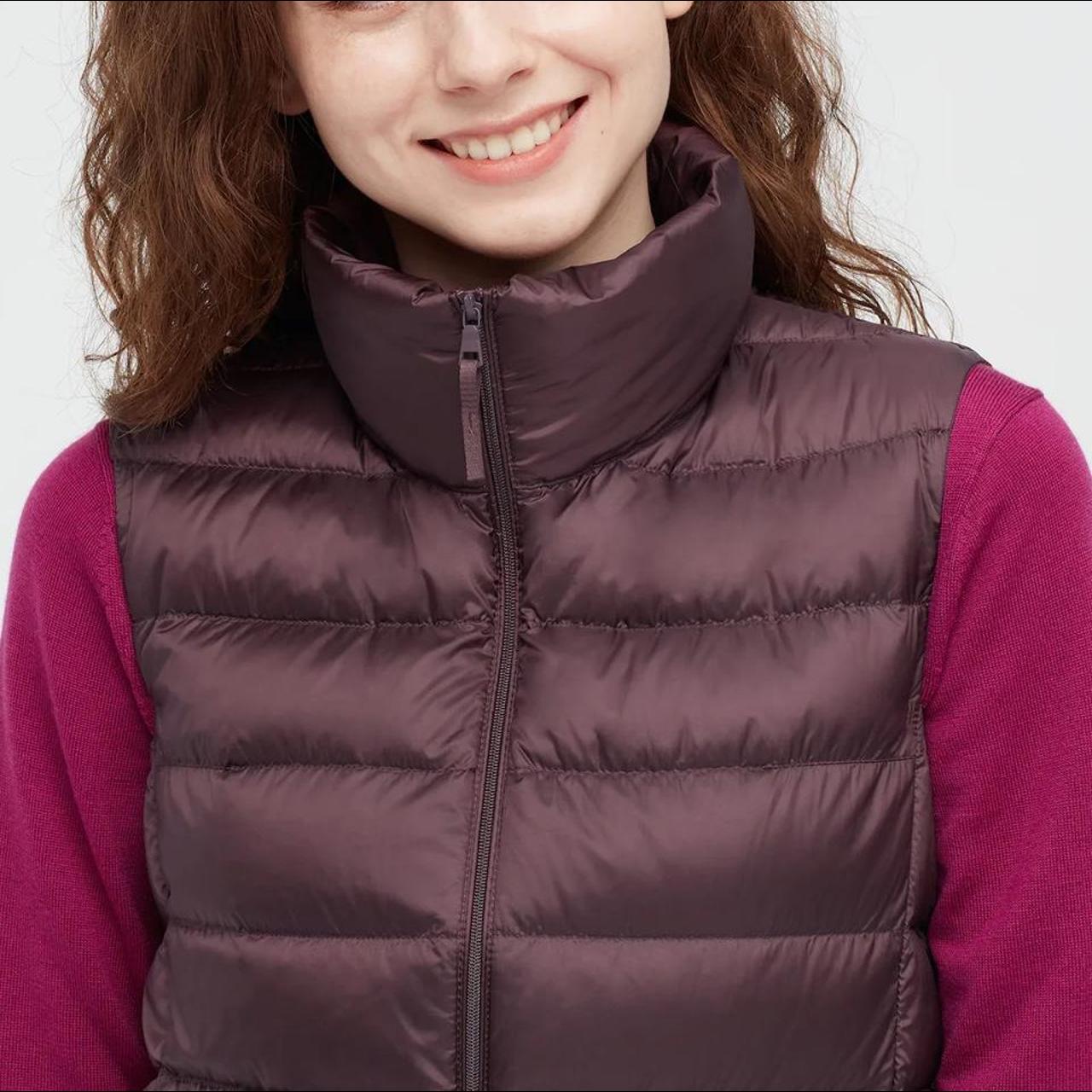 plum colored uniqlo ultra light down jacket size... - Depop