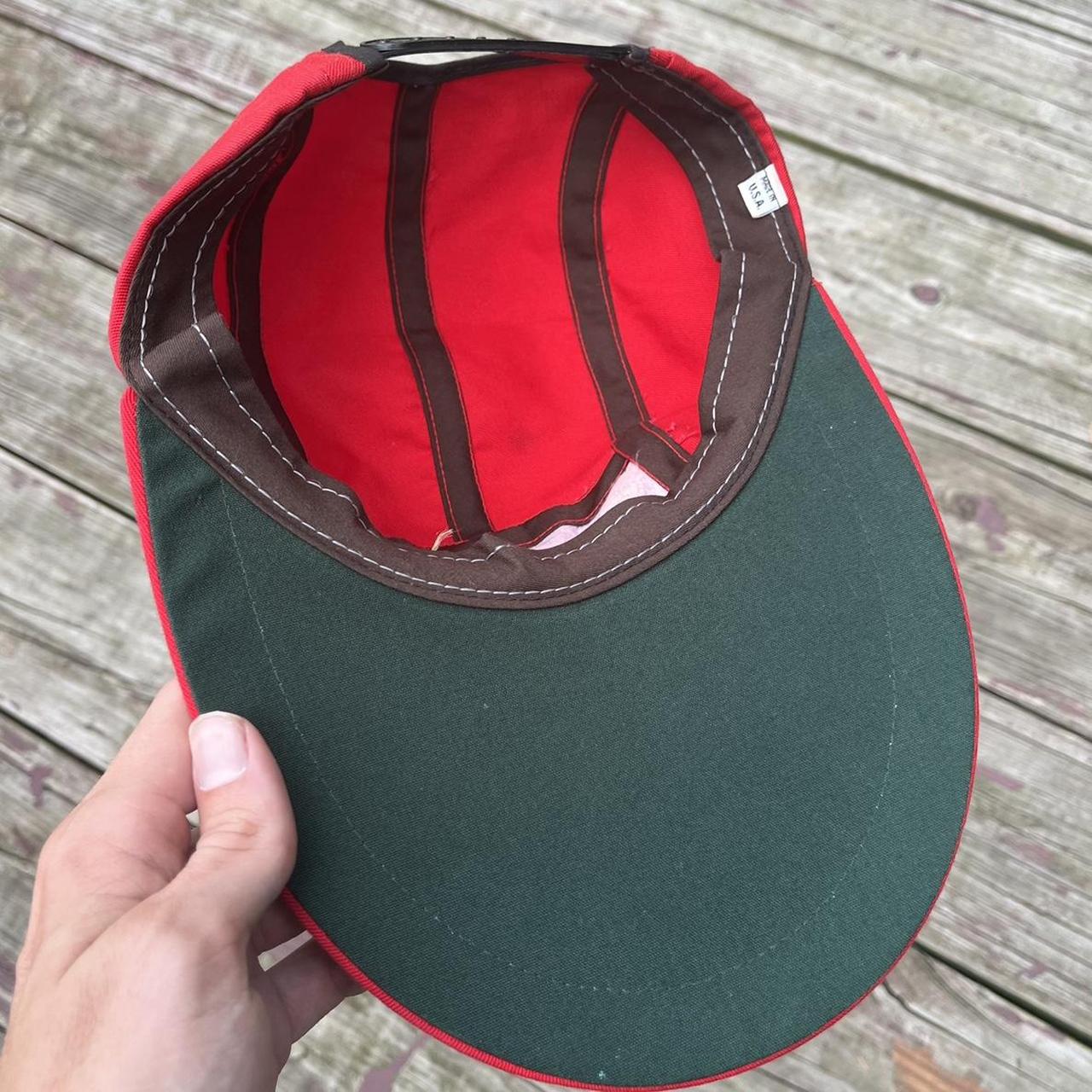 Vintage 80s red cotton long bill 5 panel SnapBack... - Depop
