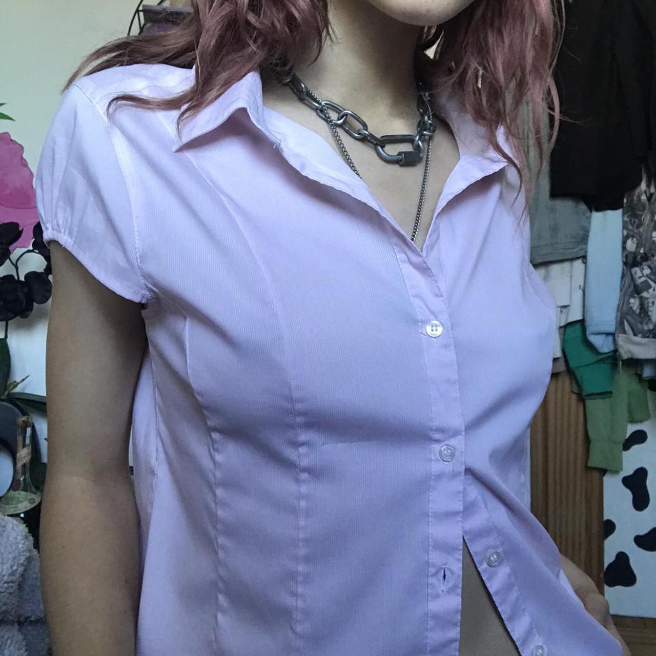 cute pink button up shirt, has kinda puffy... - Depop