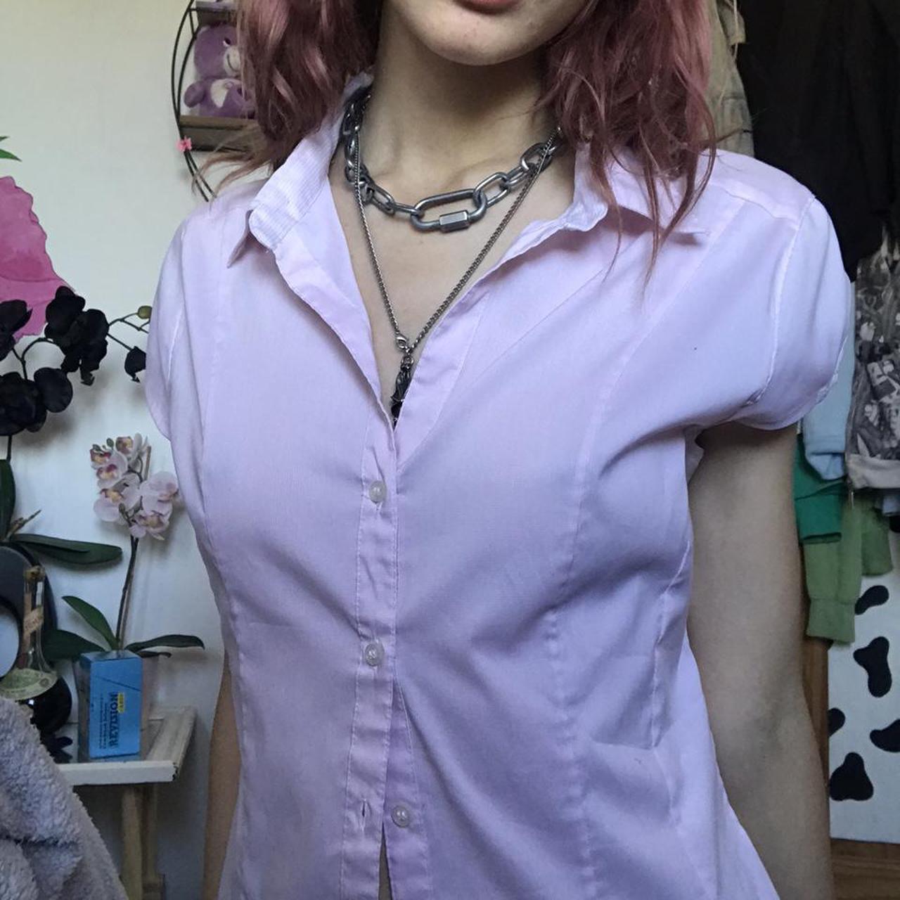 cute pink button up shirt, has kinda puffy... - Depop