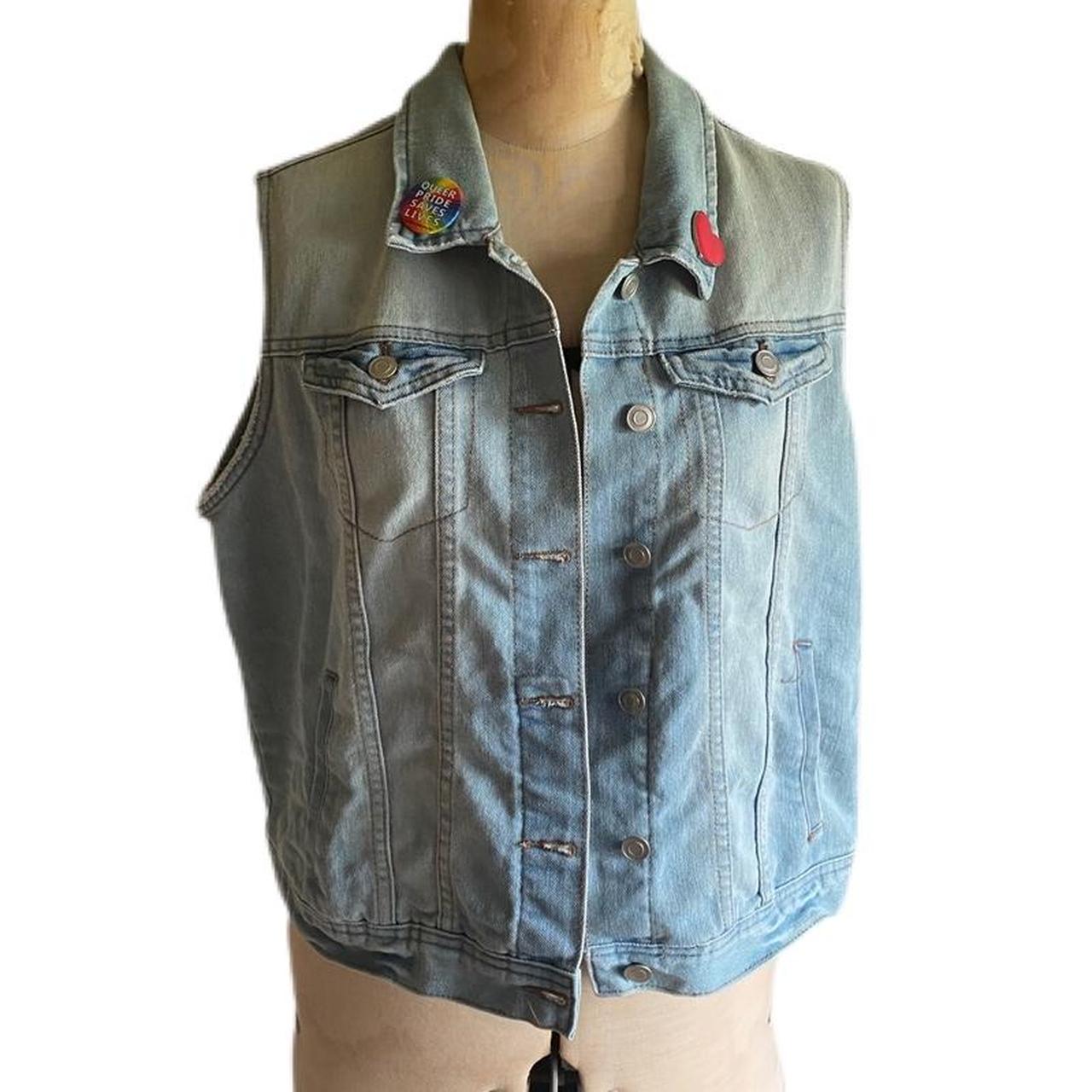 Faded denim grungey vest with badges 🌈. Great to add... - Depop
