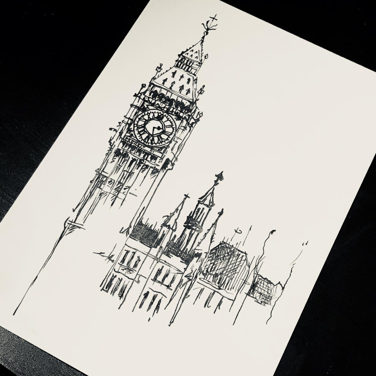 Big Ben ink drawing on A5 high quality paper.... - Depop