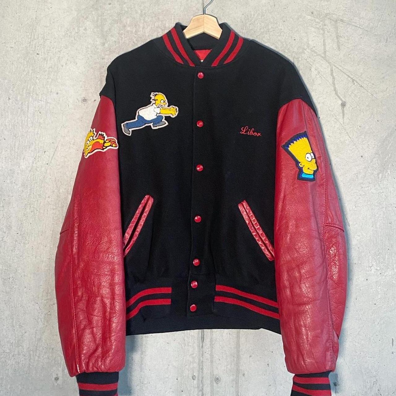 vintage The simpsons leather bomber varsity jacket... - Depop