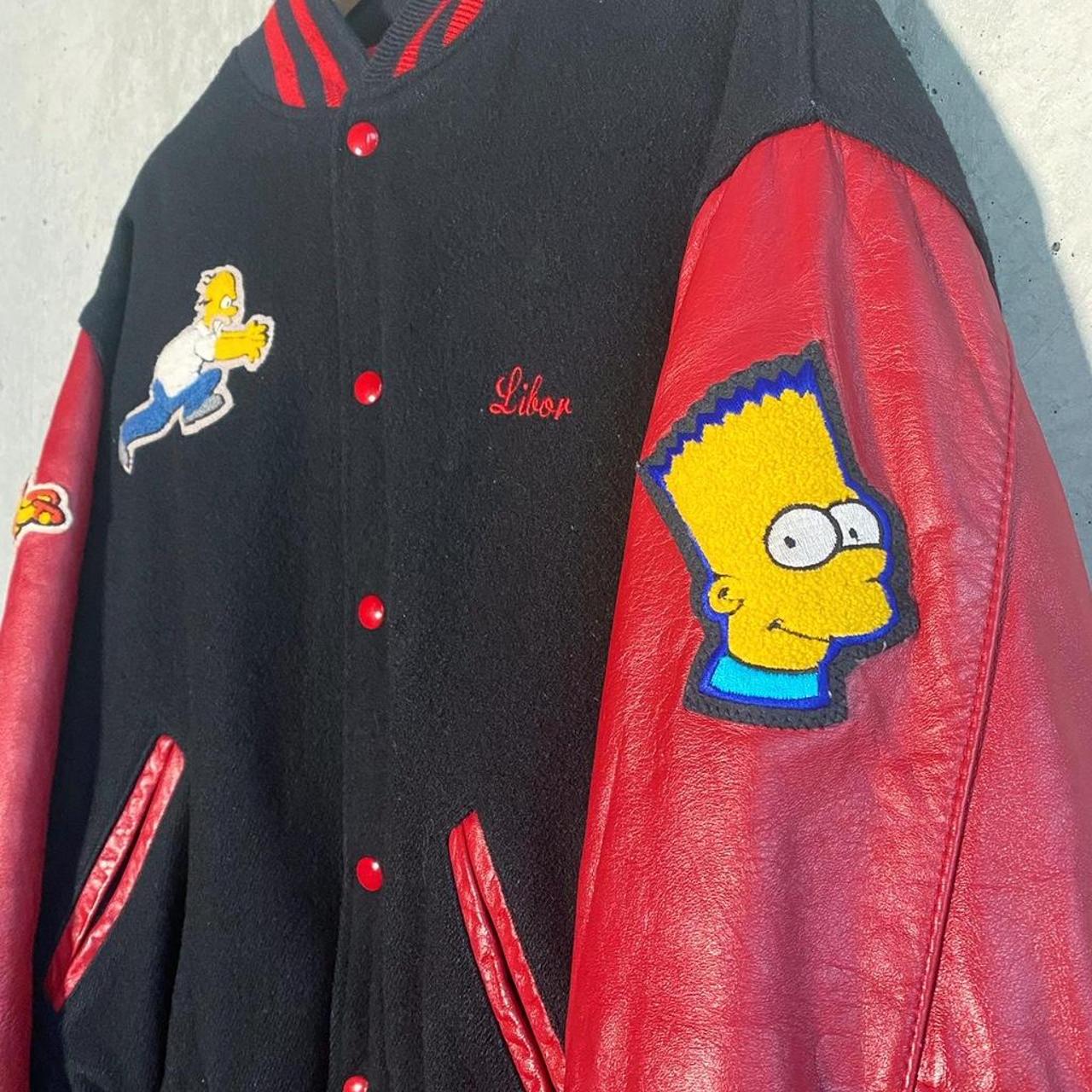 vintage The simpsons leather bomber varsity jacket... - Depop