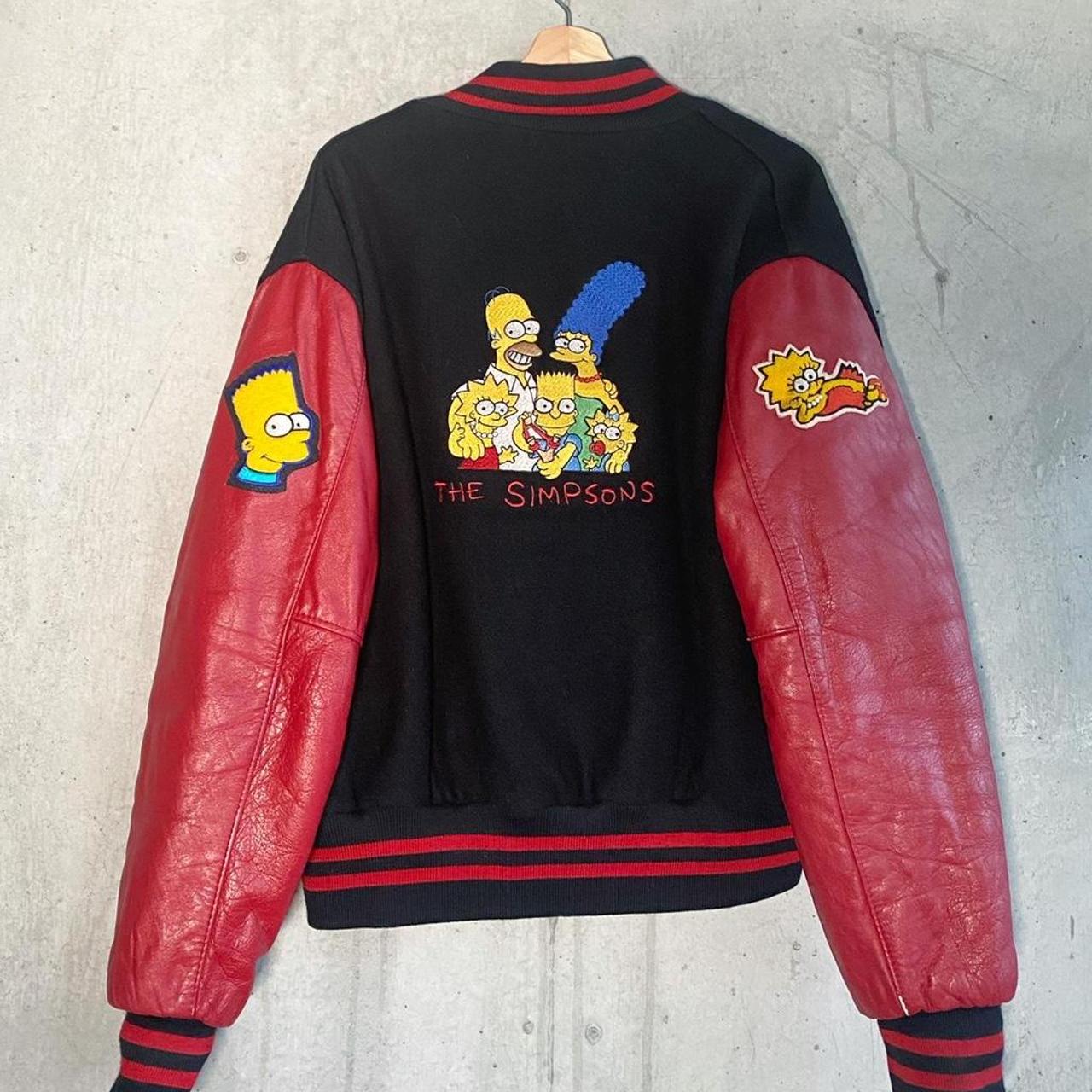 vintage The simpsons leather bomber varsity jacket... - Depop