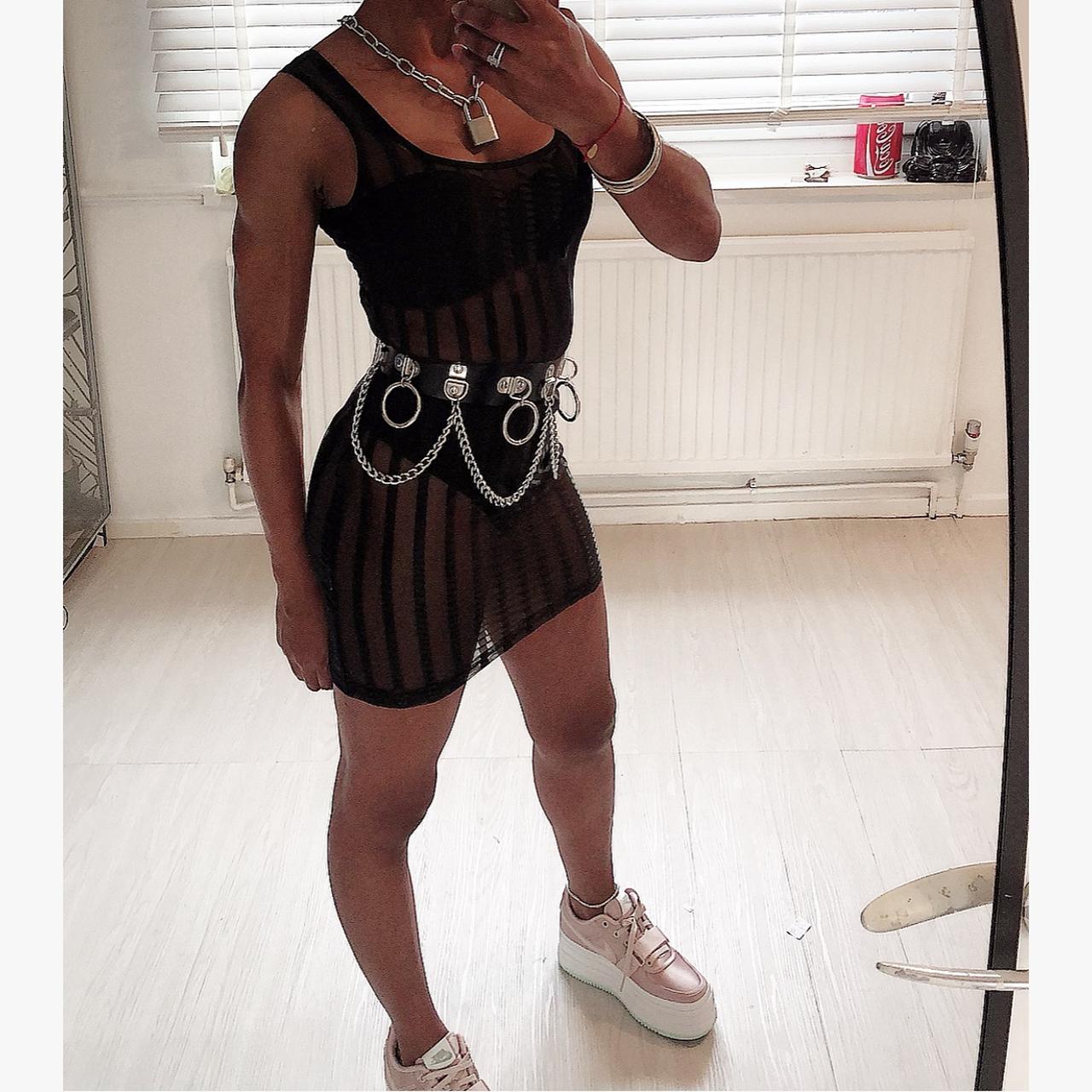 Sheer Mesh Strip Mini Dress - Depop
