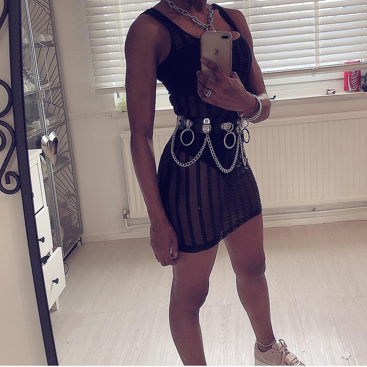 Sheer Mesh Strip Mini Dress - Depop