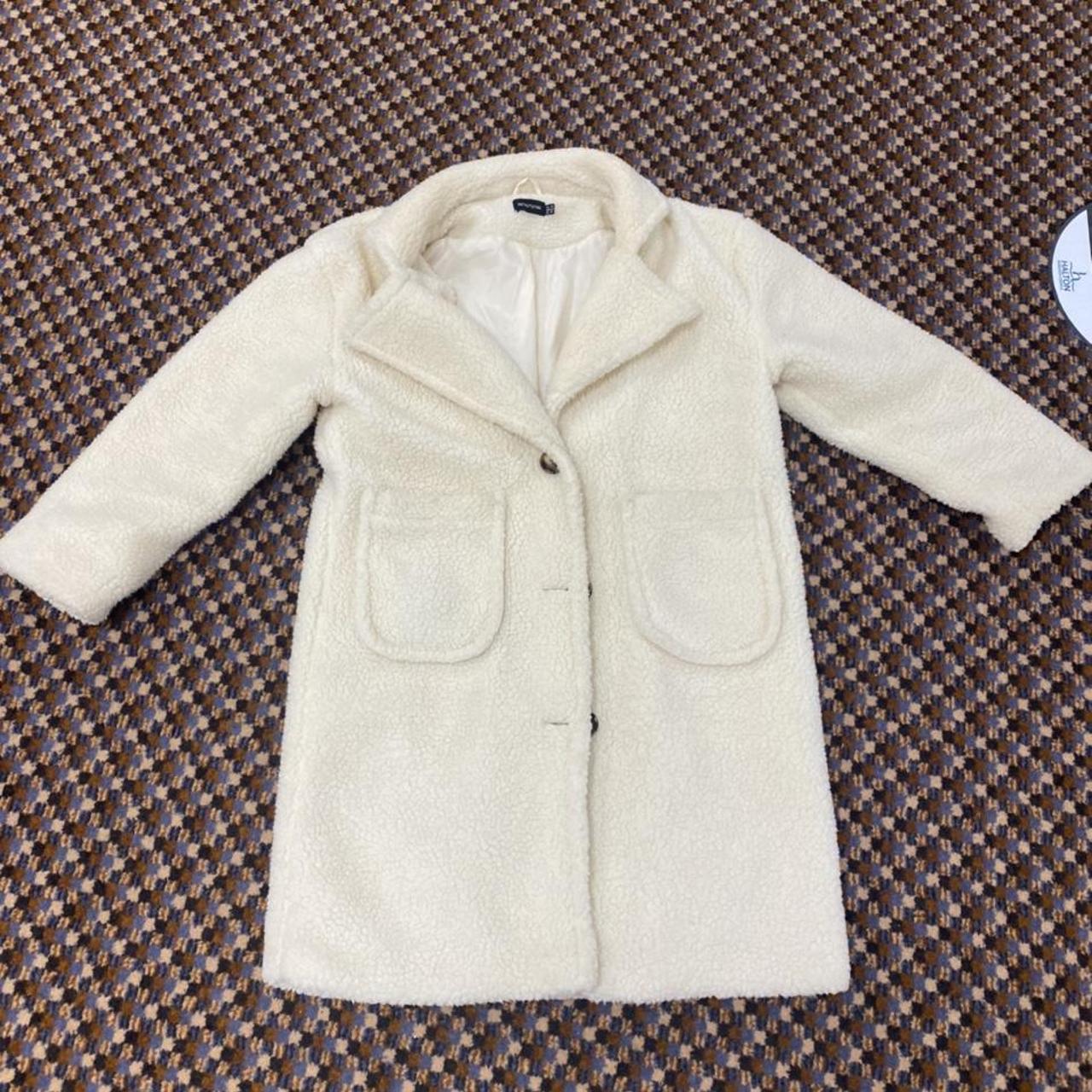 PLT WHITE MIDI TEDDY COAT - Depop
