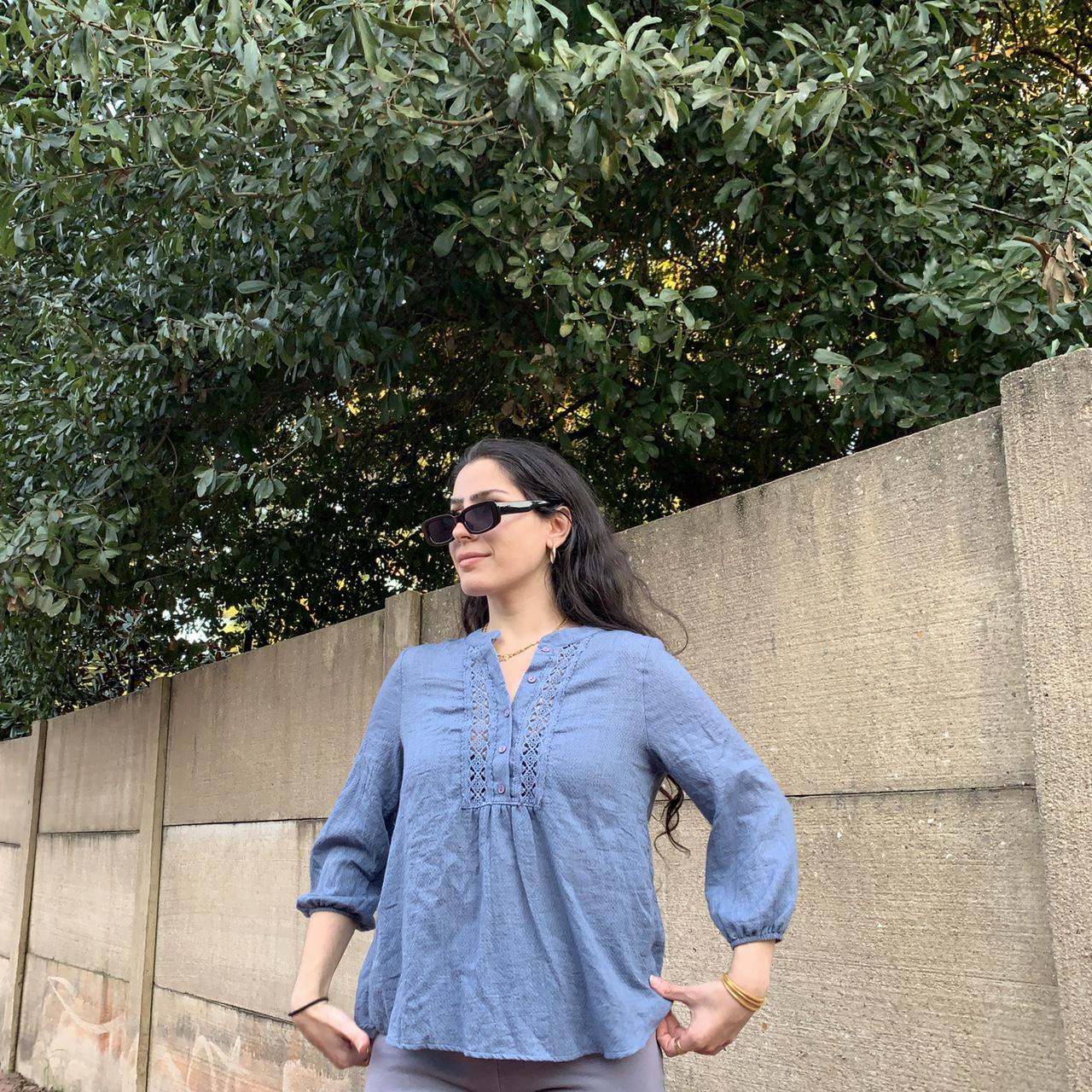 Blue flowy button top This top is so soft and... - Depop