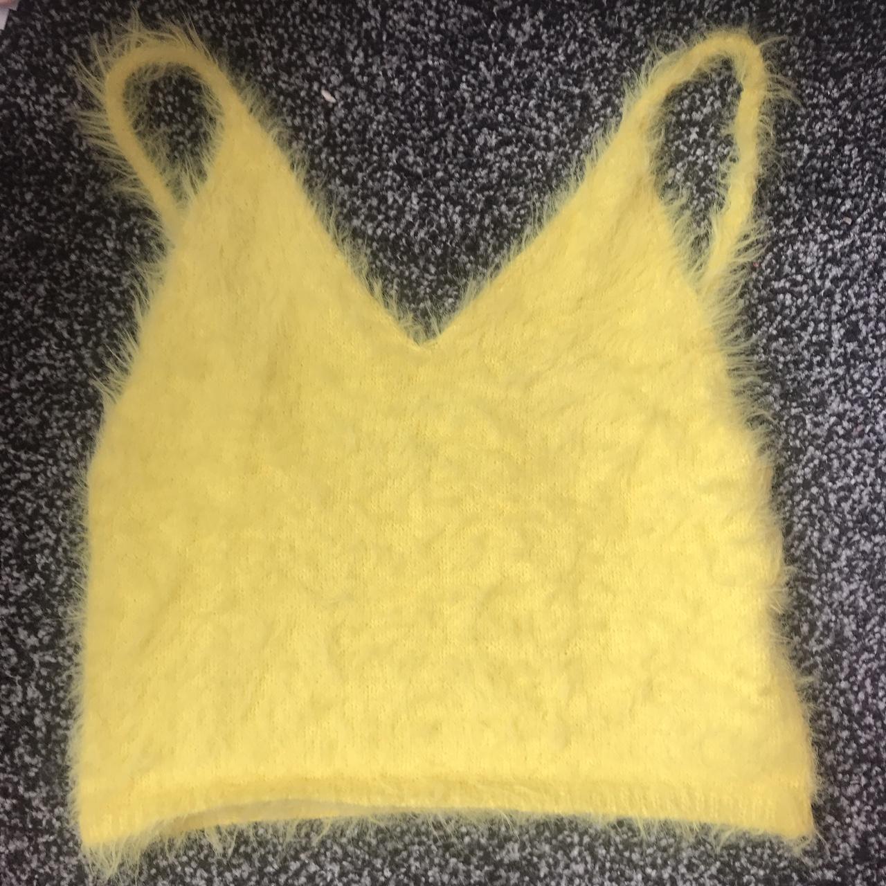 Yellow fluffy cami top, size M. - Depop