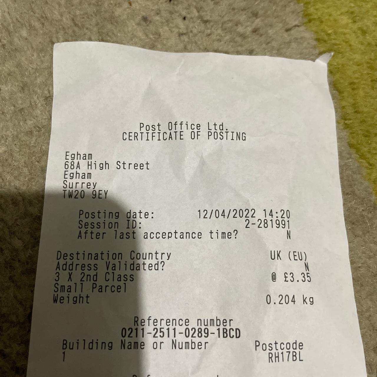 Proof of postage - Depop