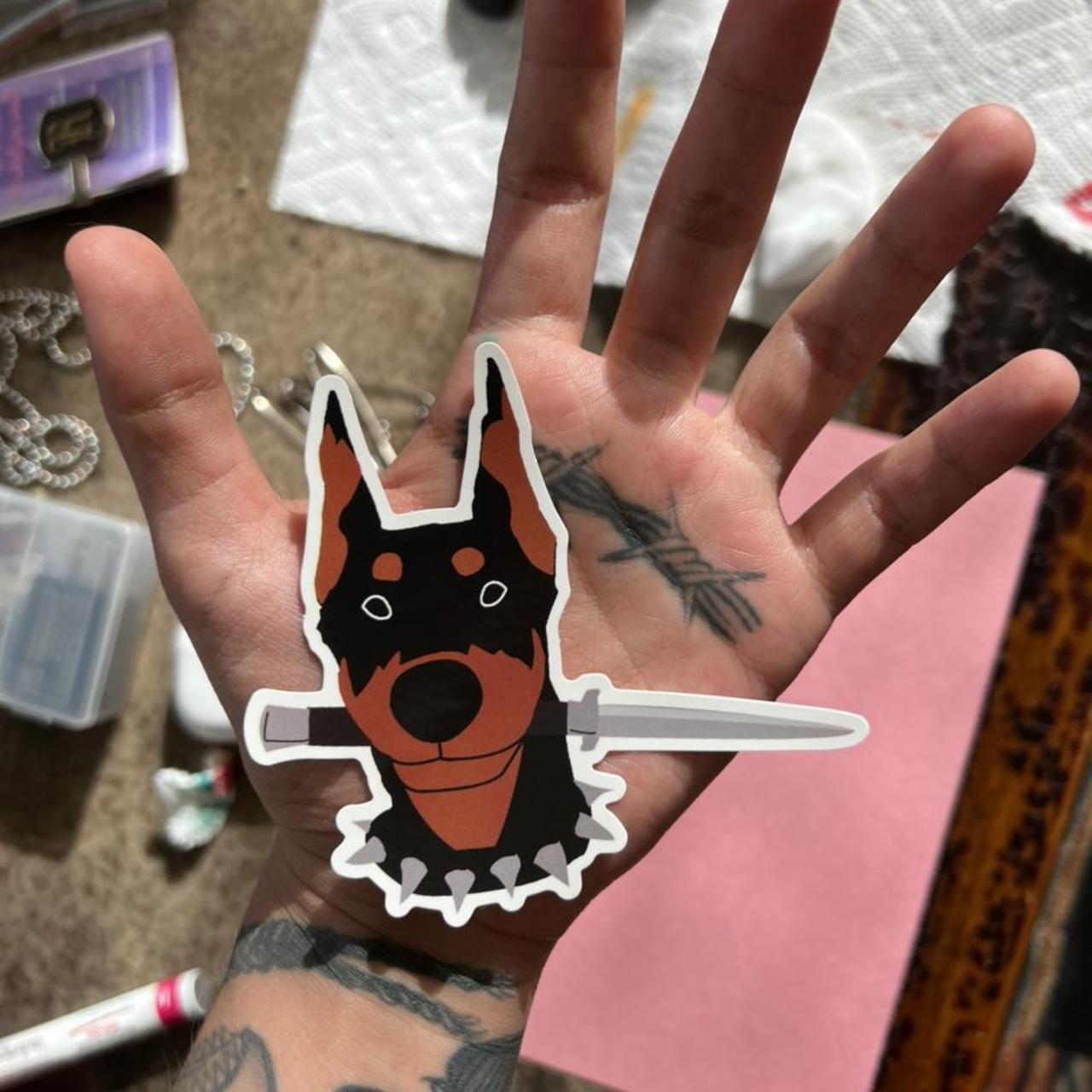 DOBERMAN WITH A SWITCHBLADE STICKER! - Depop
