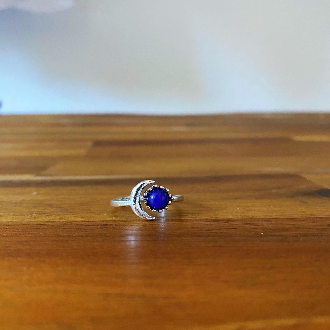 Blue Gem Moon Ring Size adjustable This blue gem... - Depop