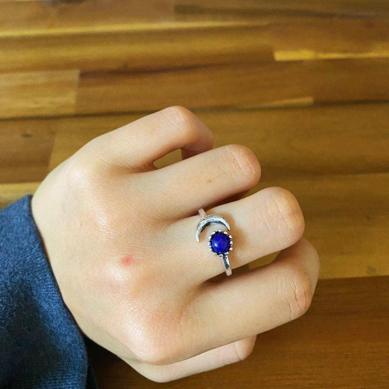 Blue Gem Moon Ring Size adjustable This blue gem... - Depop