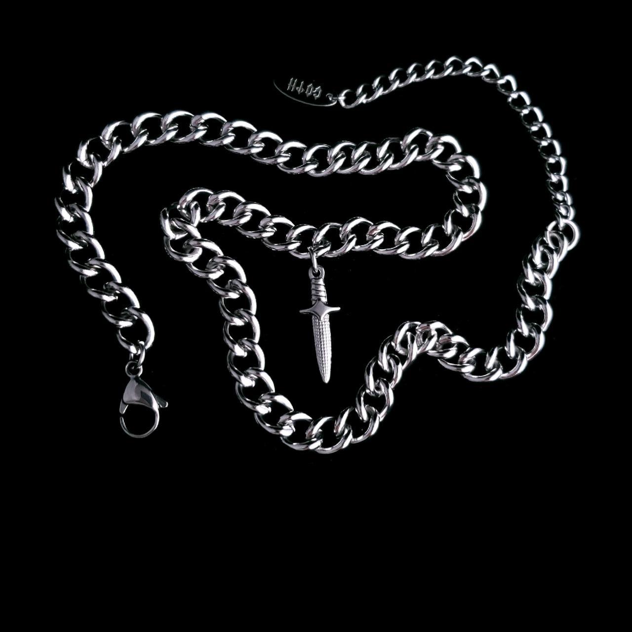 Dagger chain choker 🖤 •14" long with 3" extension,... - Depop
