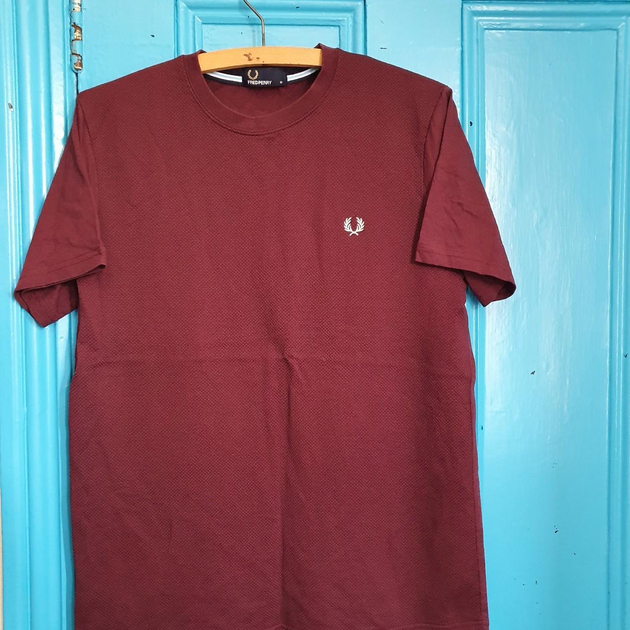 Fred Perry, Maroon T Shirt, Medium. Hardly Worn... - Depop