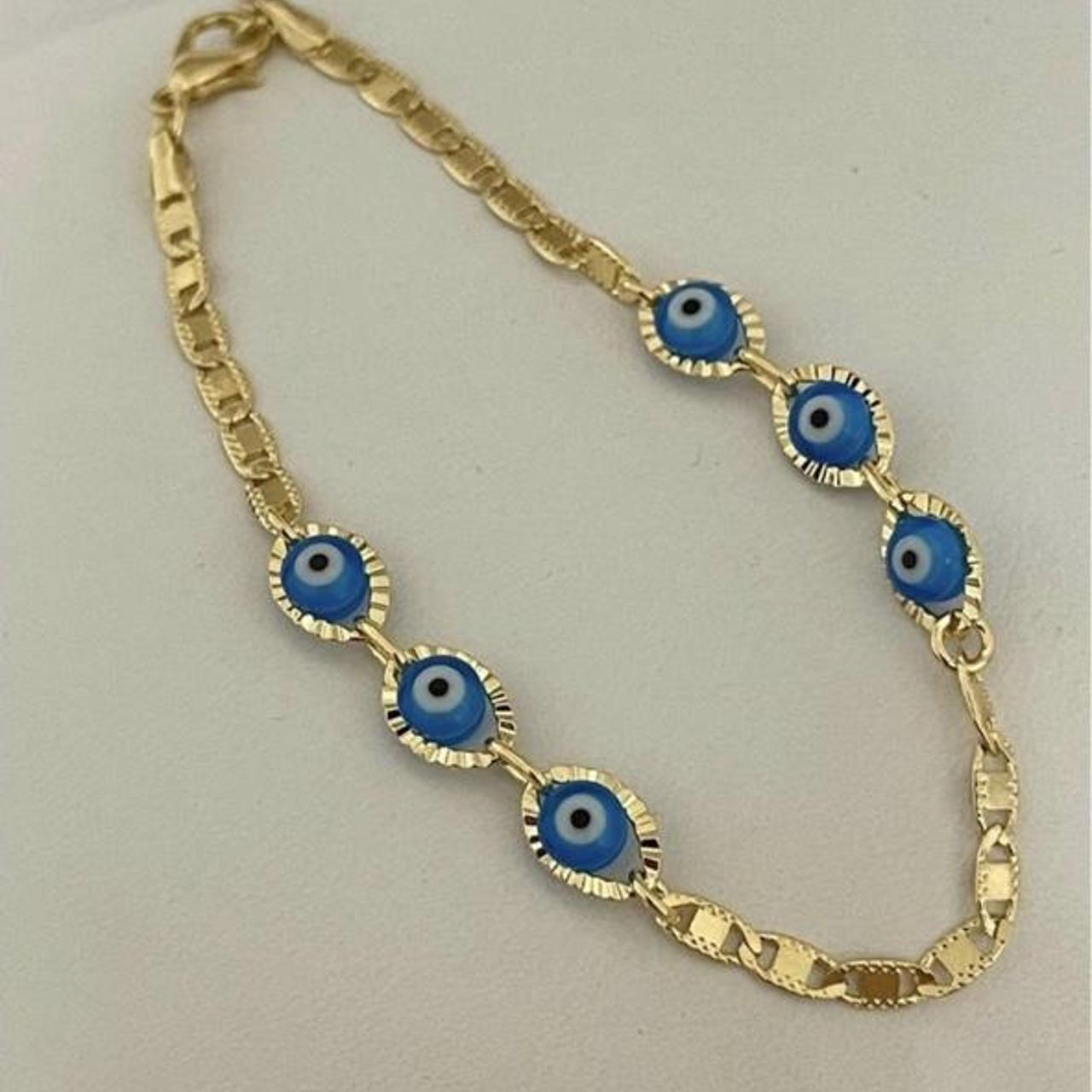 18k Gold Filled Evil Eye Mariner Bracelet 7.5” Won’t... | Depop