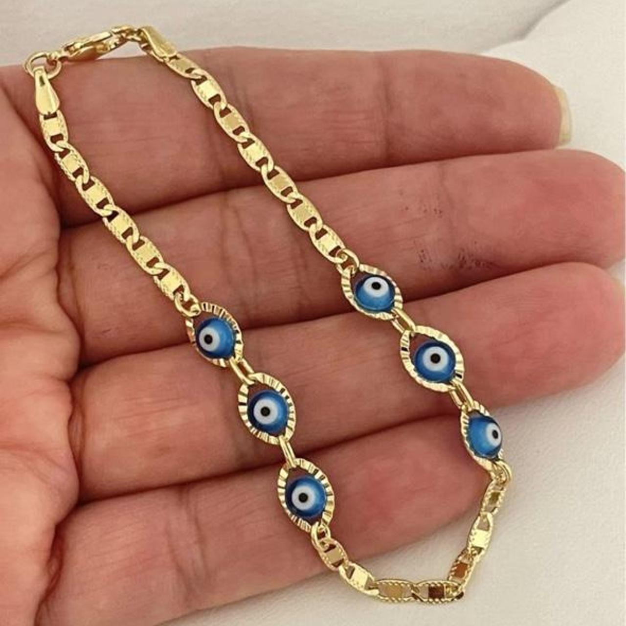 18k Gold Filled Evil Eye Mariner Bracelet 7.5” Won’t... | Depop