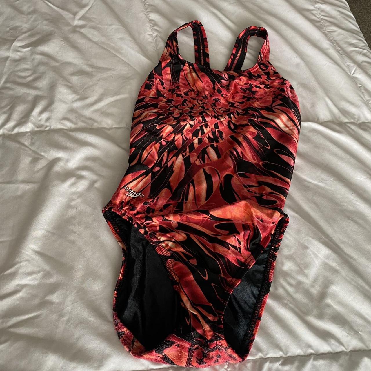 neon abstract print speedo one piece bathing suit... - Depop