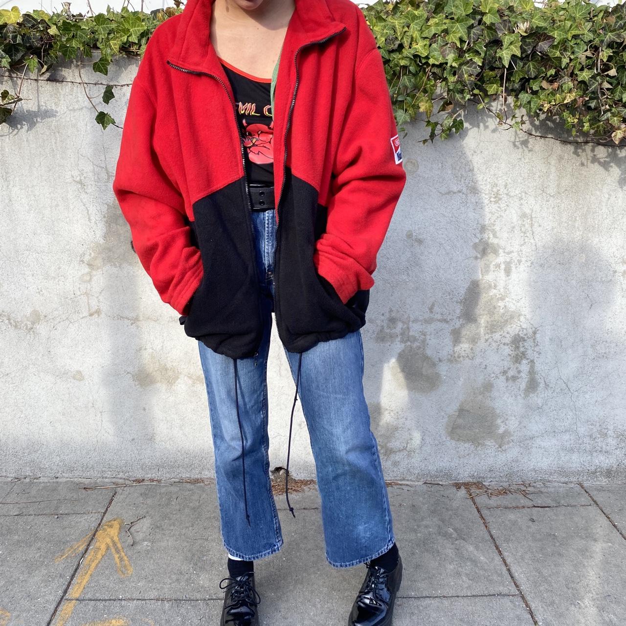 Size L, VintageMarlboro red and black fleece Jacket,... - Depop
