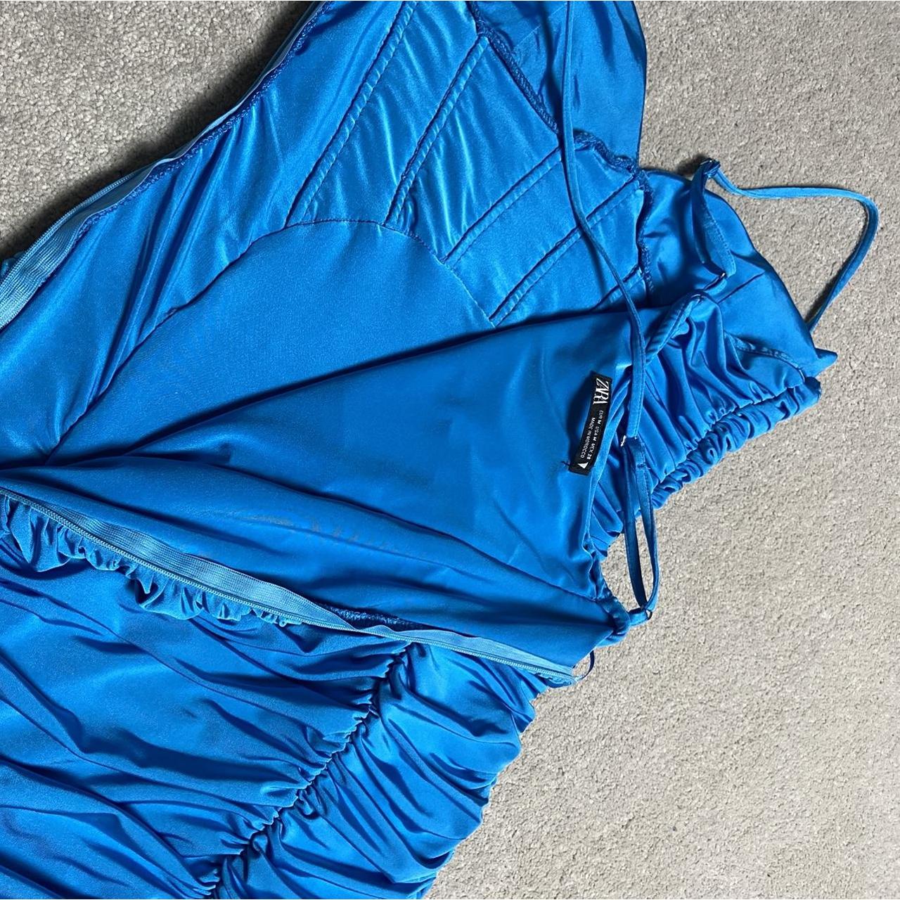 Zara blue ruched dress. Corset style bodice and... - Depop