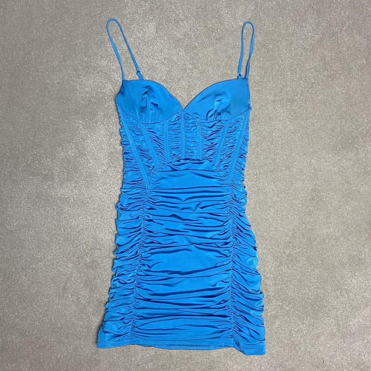 Zara blue ruched dress. Corset style bodice and... - Depop