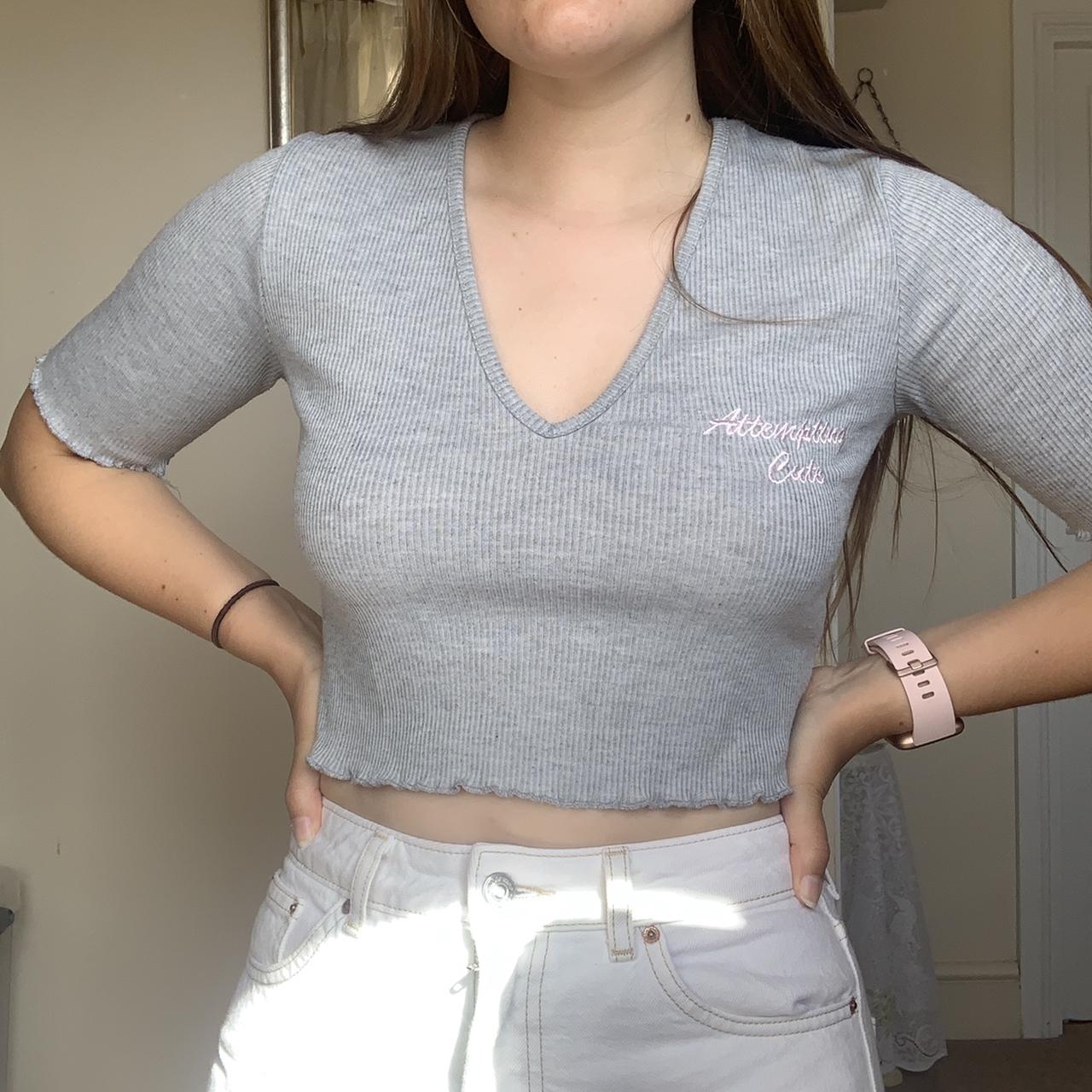 Cute Pretty Little Thing Grey Crop Top Lettuce hem... - Depop