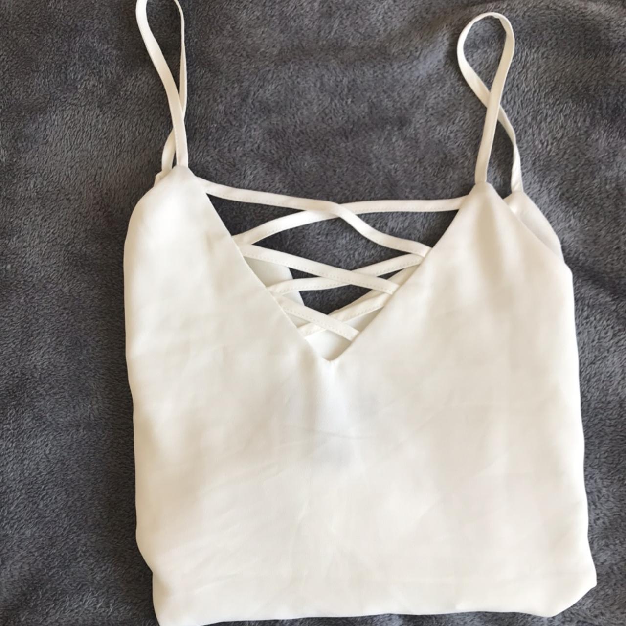 🌼Super Simple White Camisole with Crisscross... - Depop