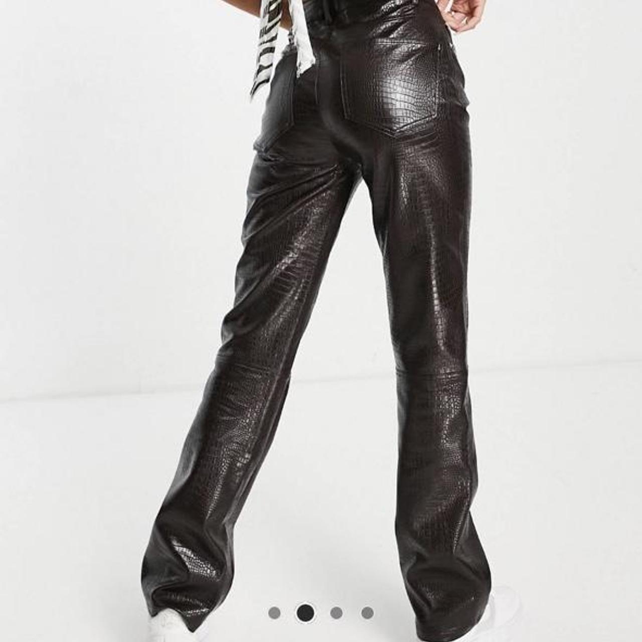 ASOS DESIGN low rise leather look straight leg... - Depop