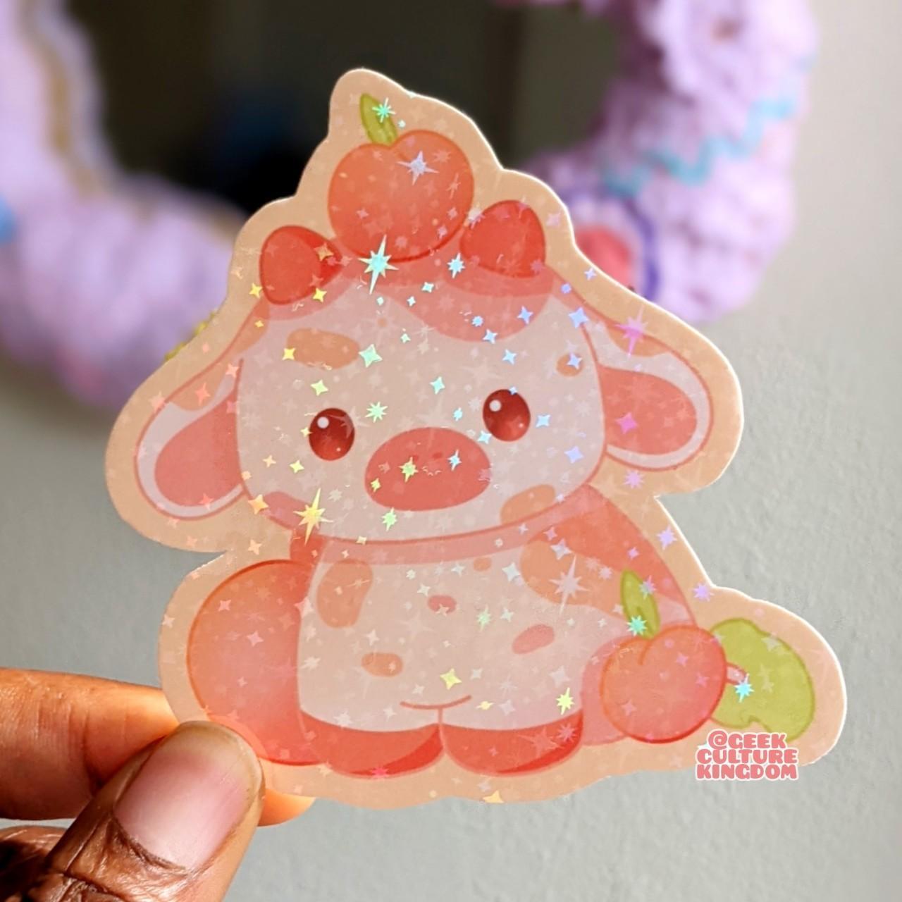 PEACH FRUIT COW STICKER 🍑 🐮Vinyl sticker with a... - Depop