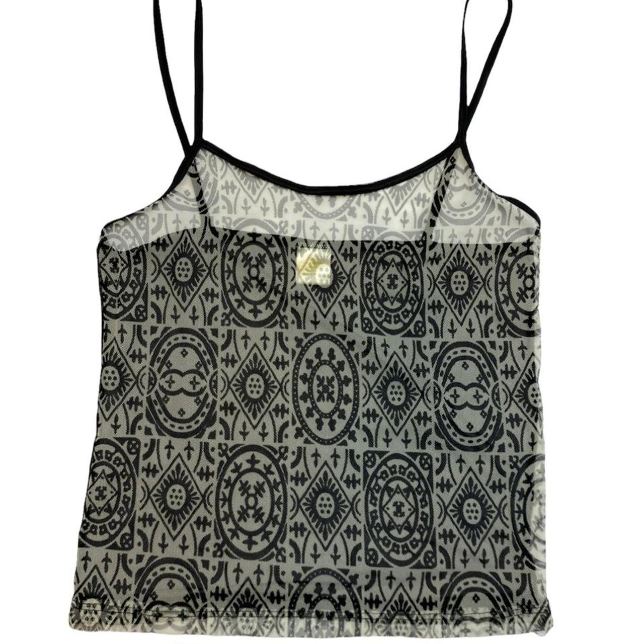90s Printed Cropped Mesh Tank Top In good condition... - Depop