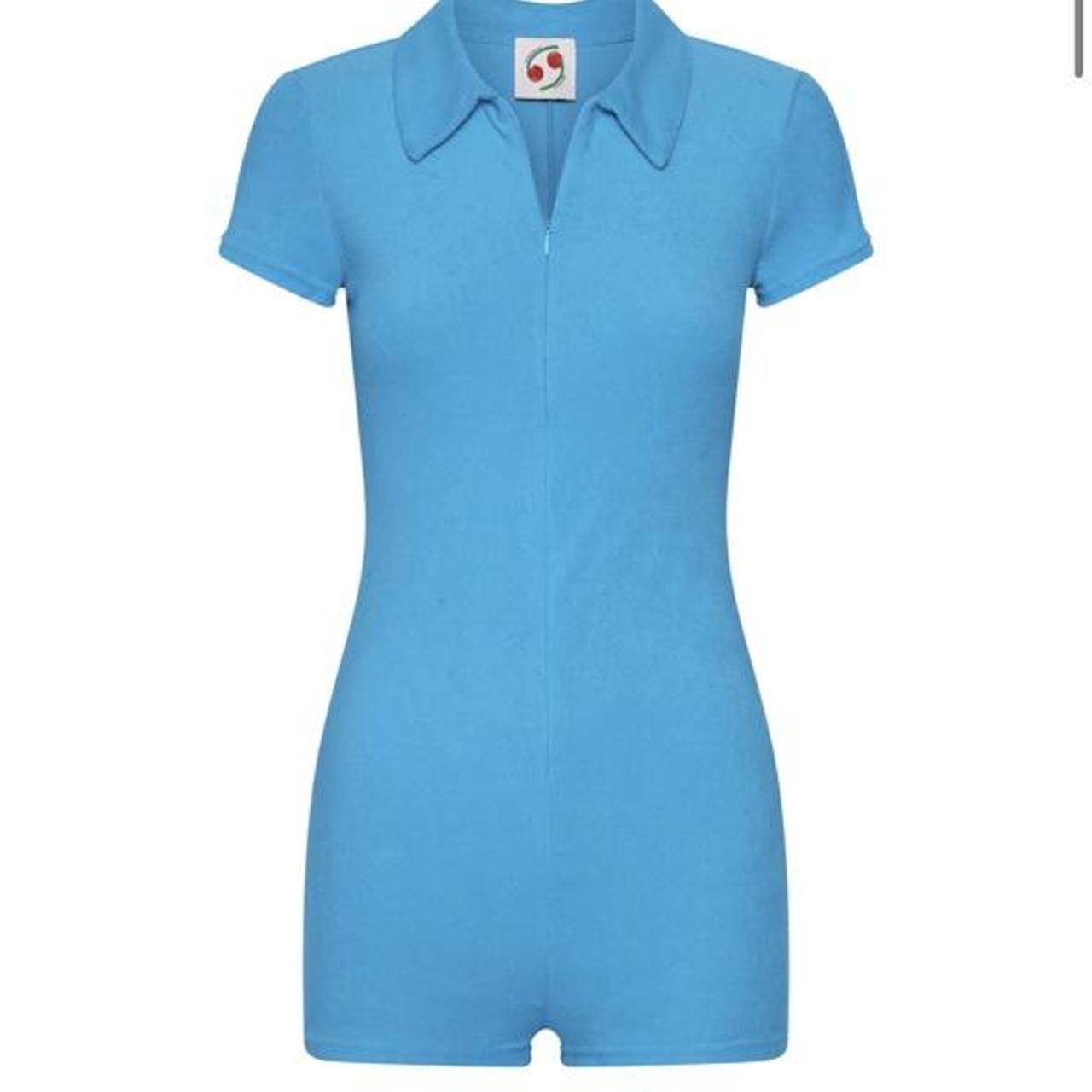 High rack studio playsuit Bought for $120 Blue... - Depop