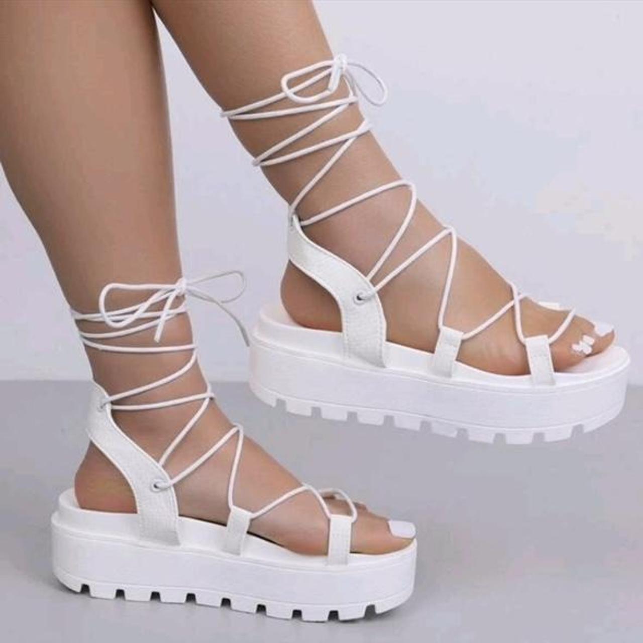 Simmi London white platform lace up sandals UK size... - Depop