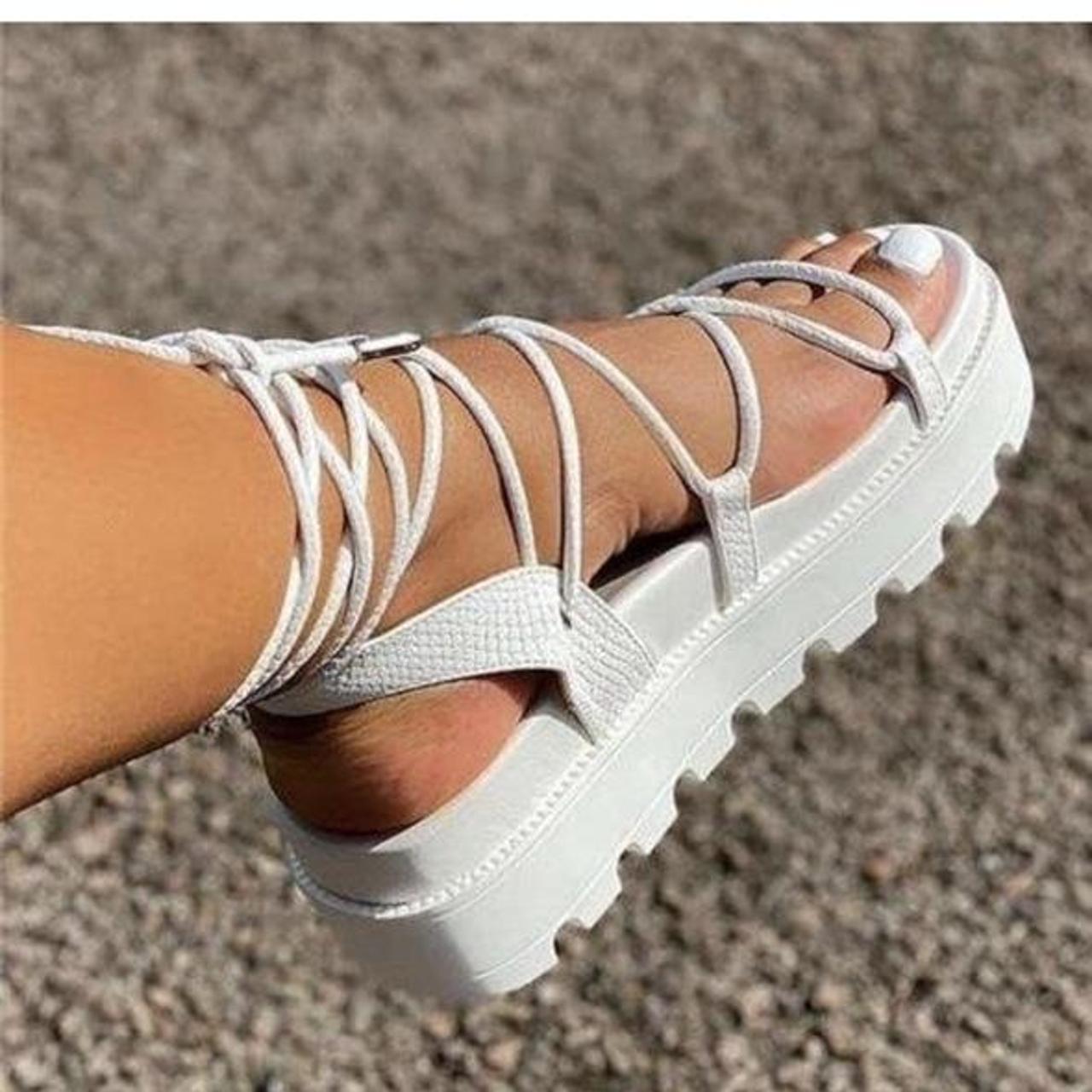 Simmi London white platform lace up sandals UK size... - Depop