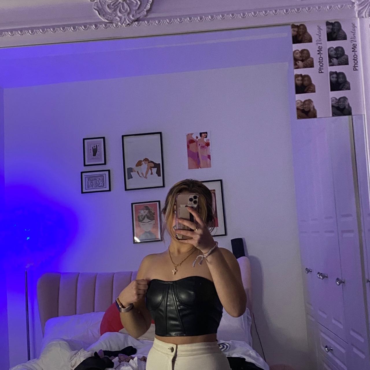 Black Leather Corset Style Crop Top Very Cute For Depop