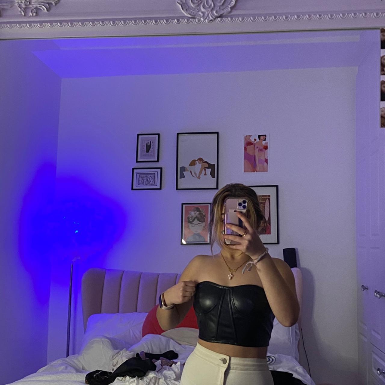Black Leather Corset Style Crop Top Very Cute For Depop