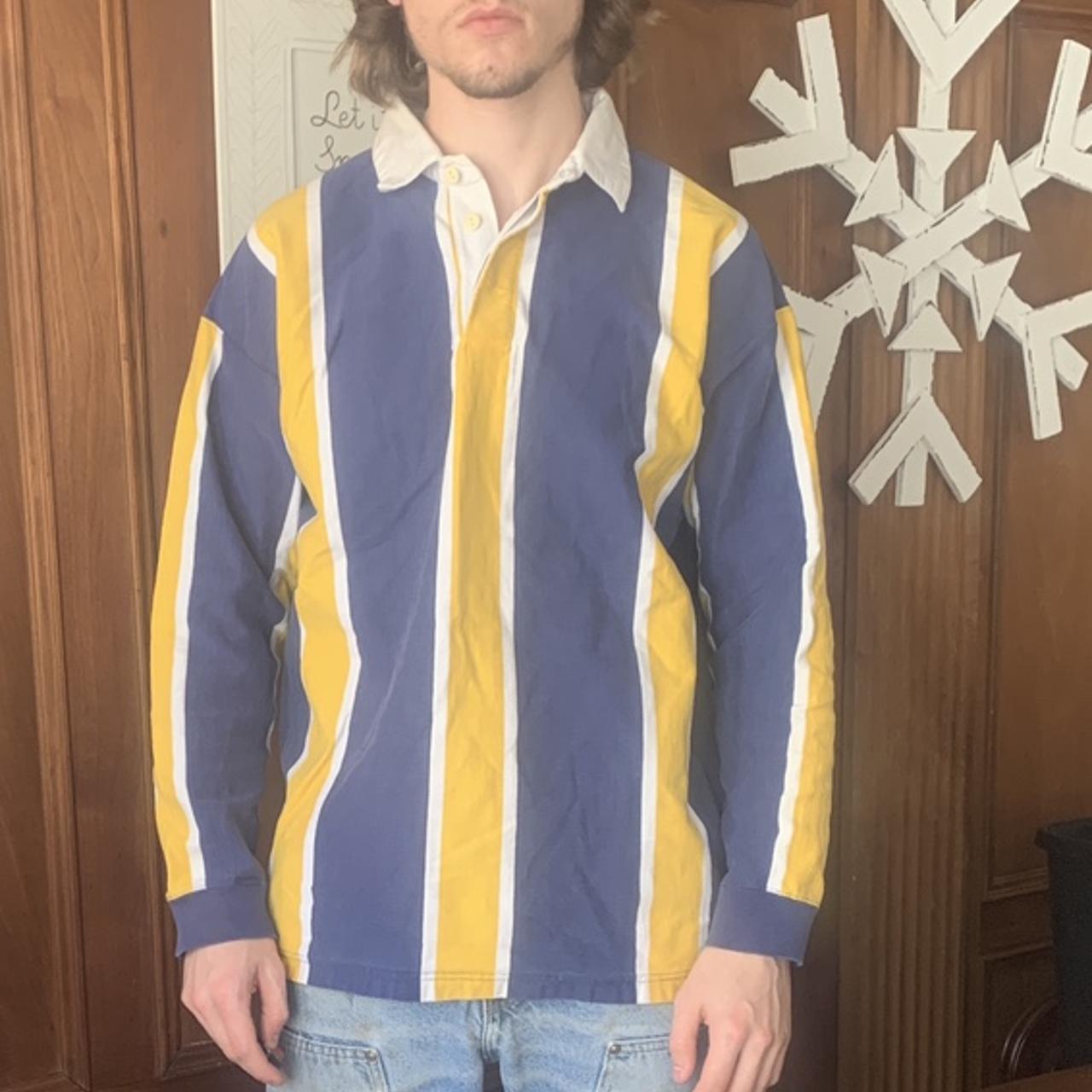 Vintage GAP rugby shirt yellow blue and white... - Depop