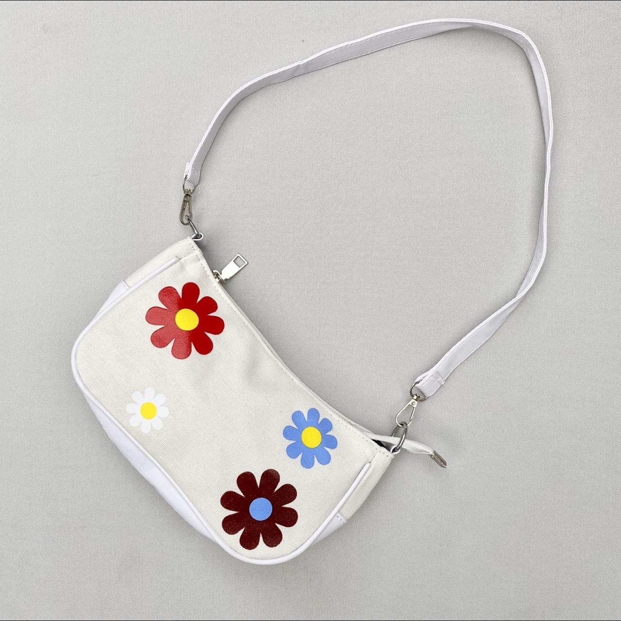Cute floral white canvas baguette bag. Very in at... - Depop
