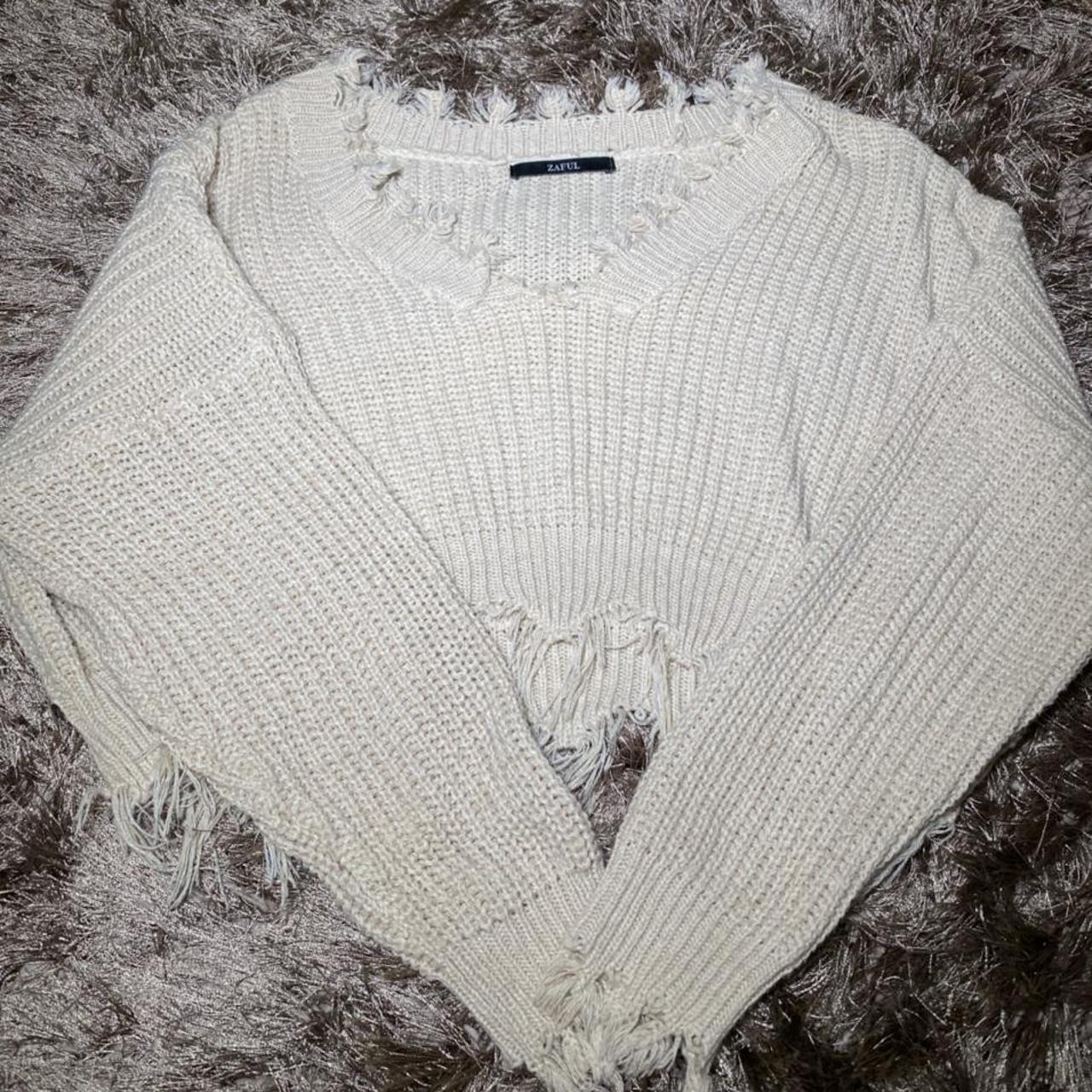 Womens cropped cream knit sweater -gorgeous knit... - Depop