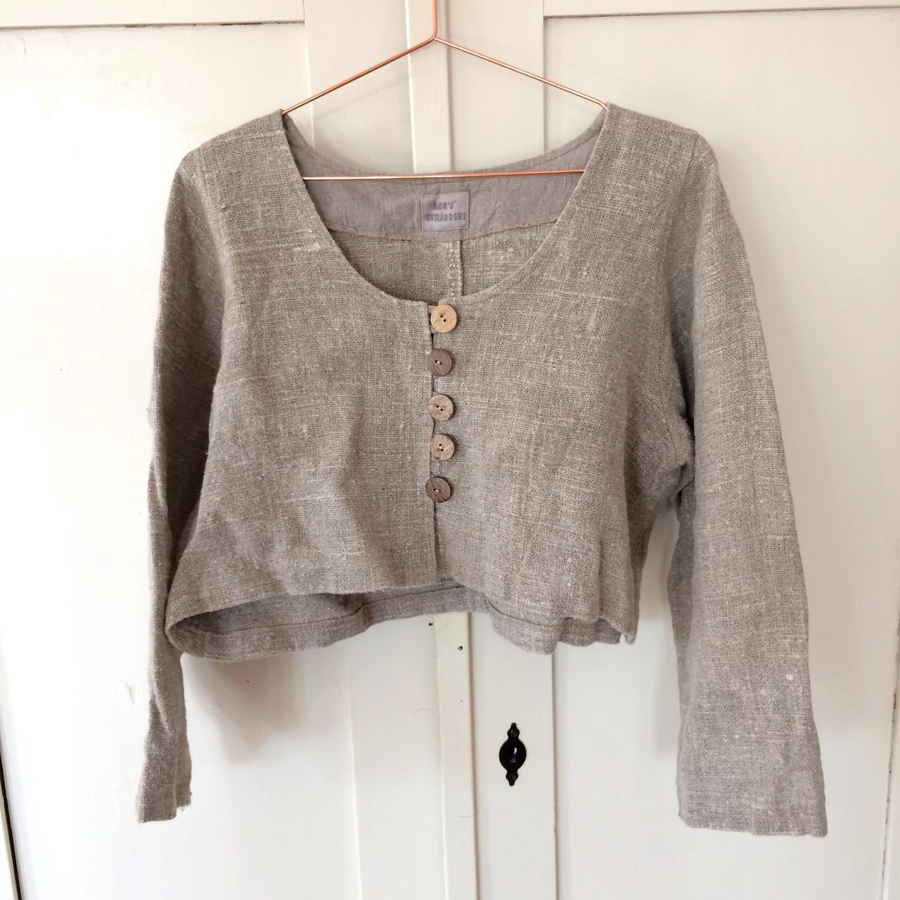 100% Linen crop jacket with coconut shell... - Depop