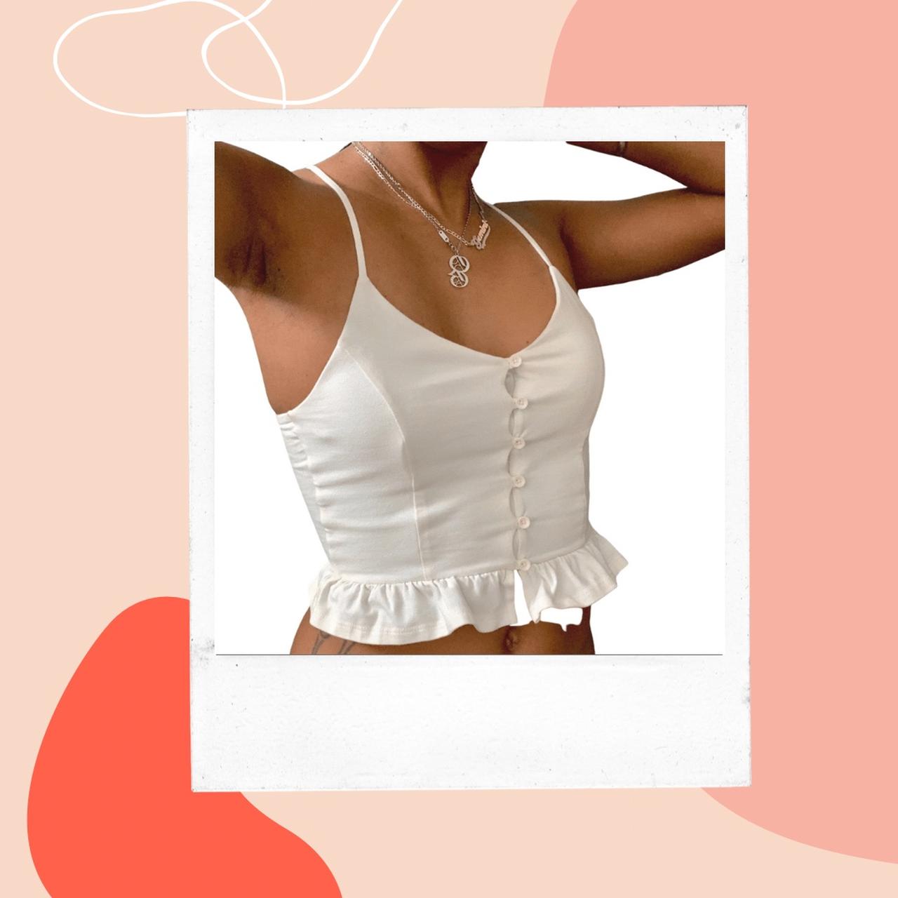 Cami ruffled bottom crop top with buttons going down... - Depop