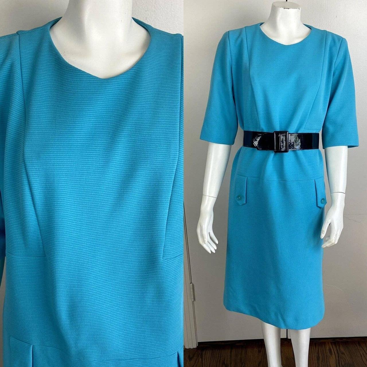Vintage 60s Blue Shift Double Knit Polyester Mod... - Depop