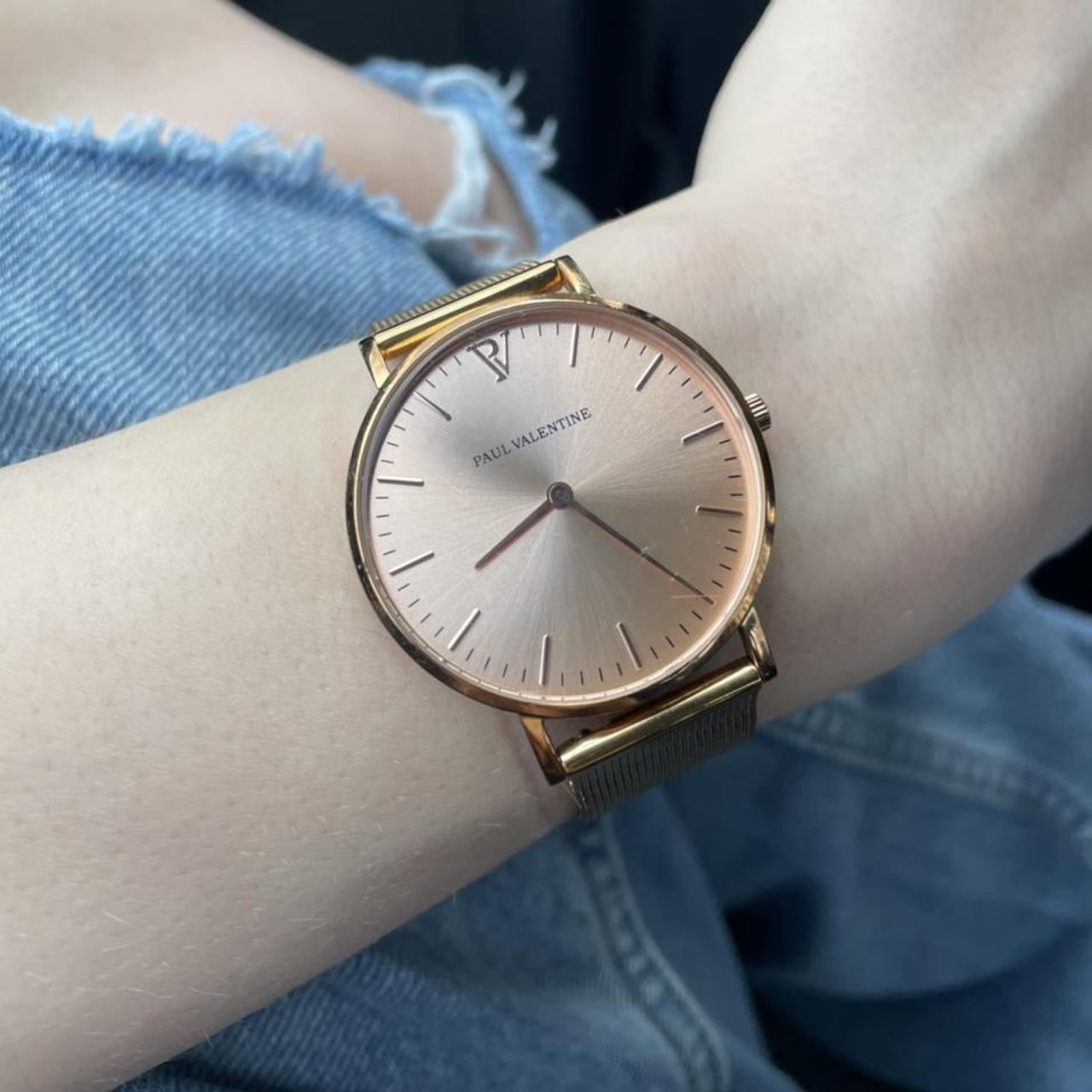 Rose gold Paul Valentine watch with mesh chain... - Depop