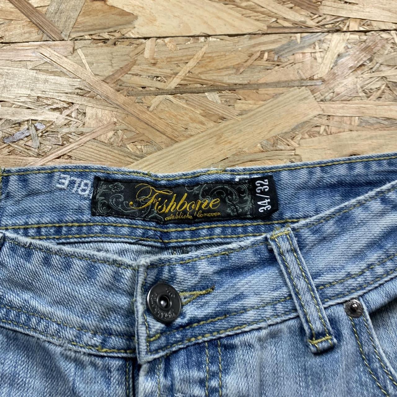 FISHBONE OVER PRINT BAGGY JEANS VINTAGE Y2K SKATE... - Depop