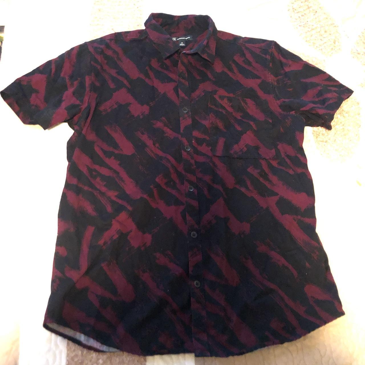 Black & redish/burgundy button up collared shirt... - Depop