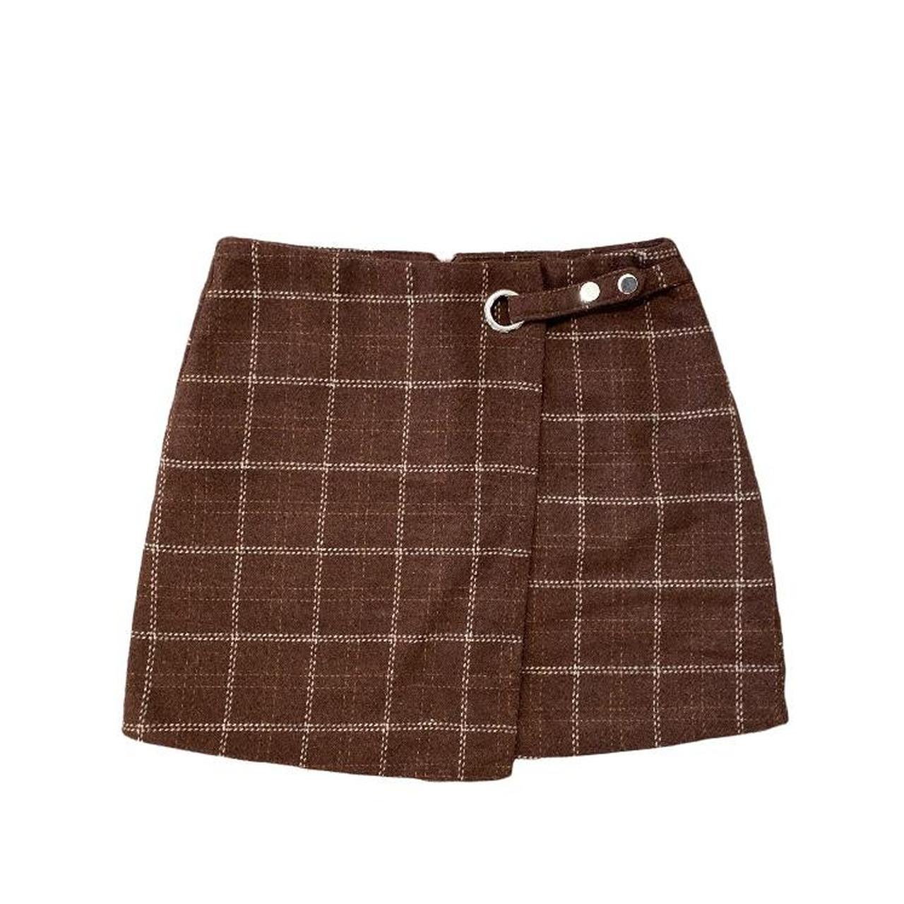 brown plaid gingham preppy skirt 🐻 super cute felt... - Depop