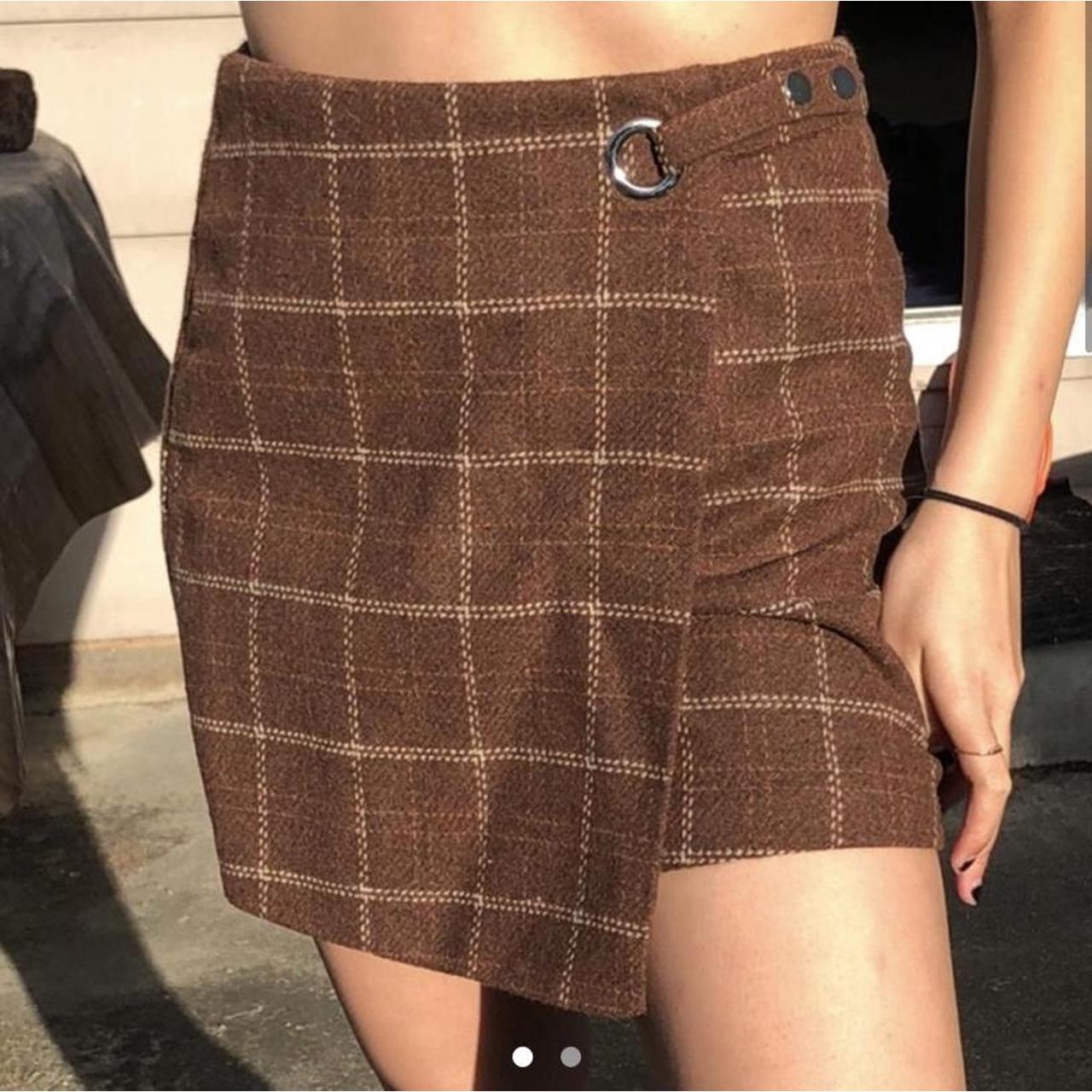 brown plaid gingham preppy skirt 🐻 super cute felt... - Depop