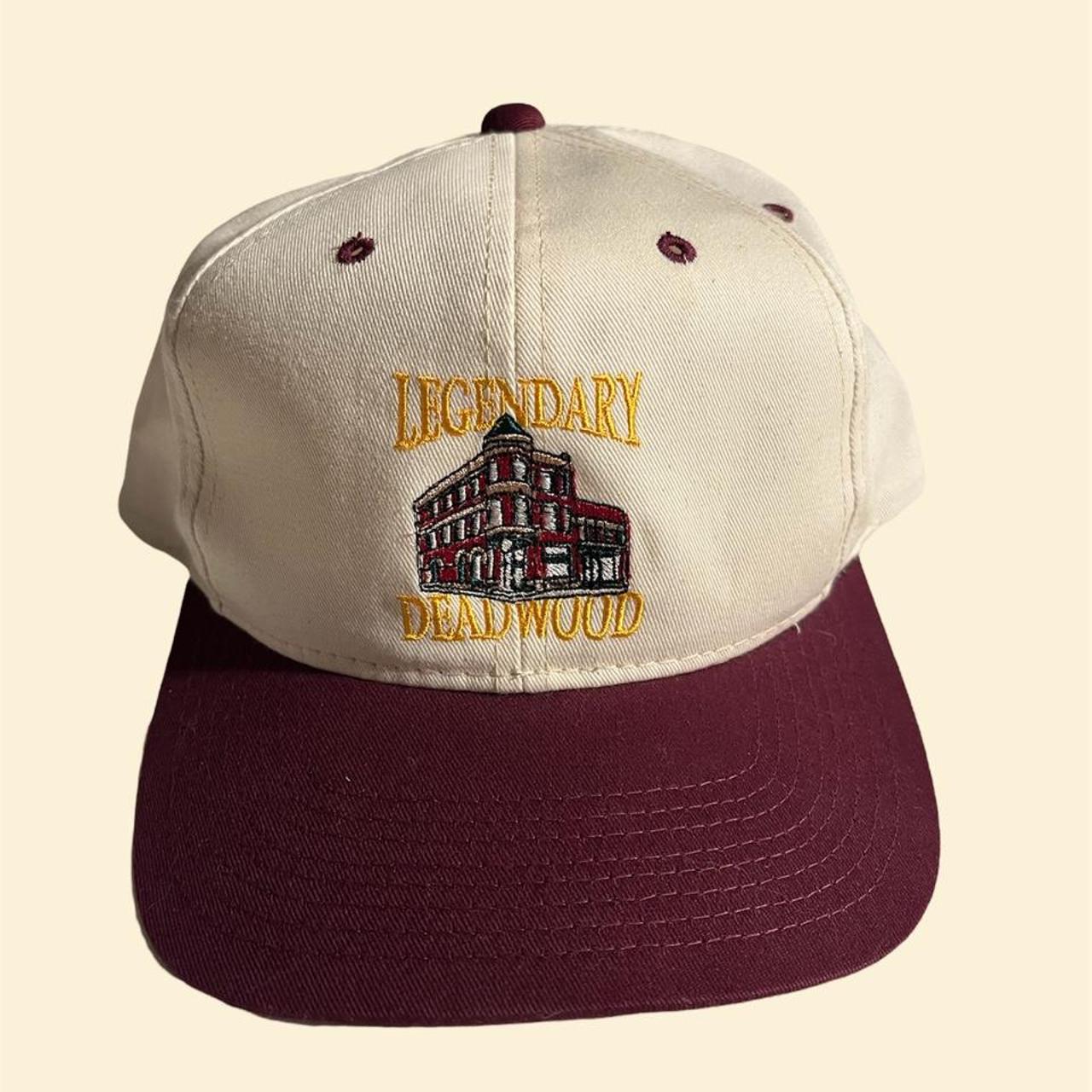 **VINTAGE CREAM X BURGUNDY GRAPHIC SNAPBACK BASEBALL... - Depop