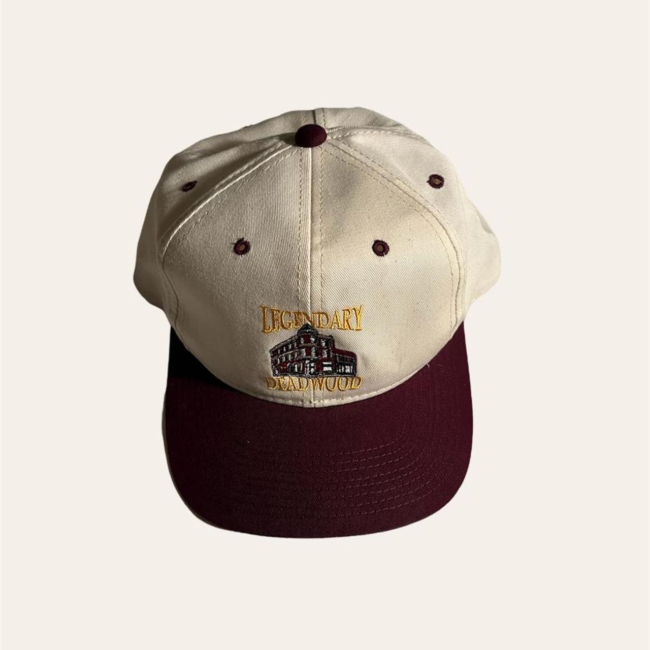 **VINTAGE CREAM X BURGUNDY GRAPHIC SNAPBACK BASEBALL... - Depop